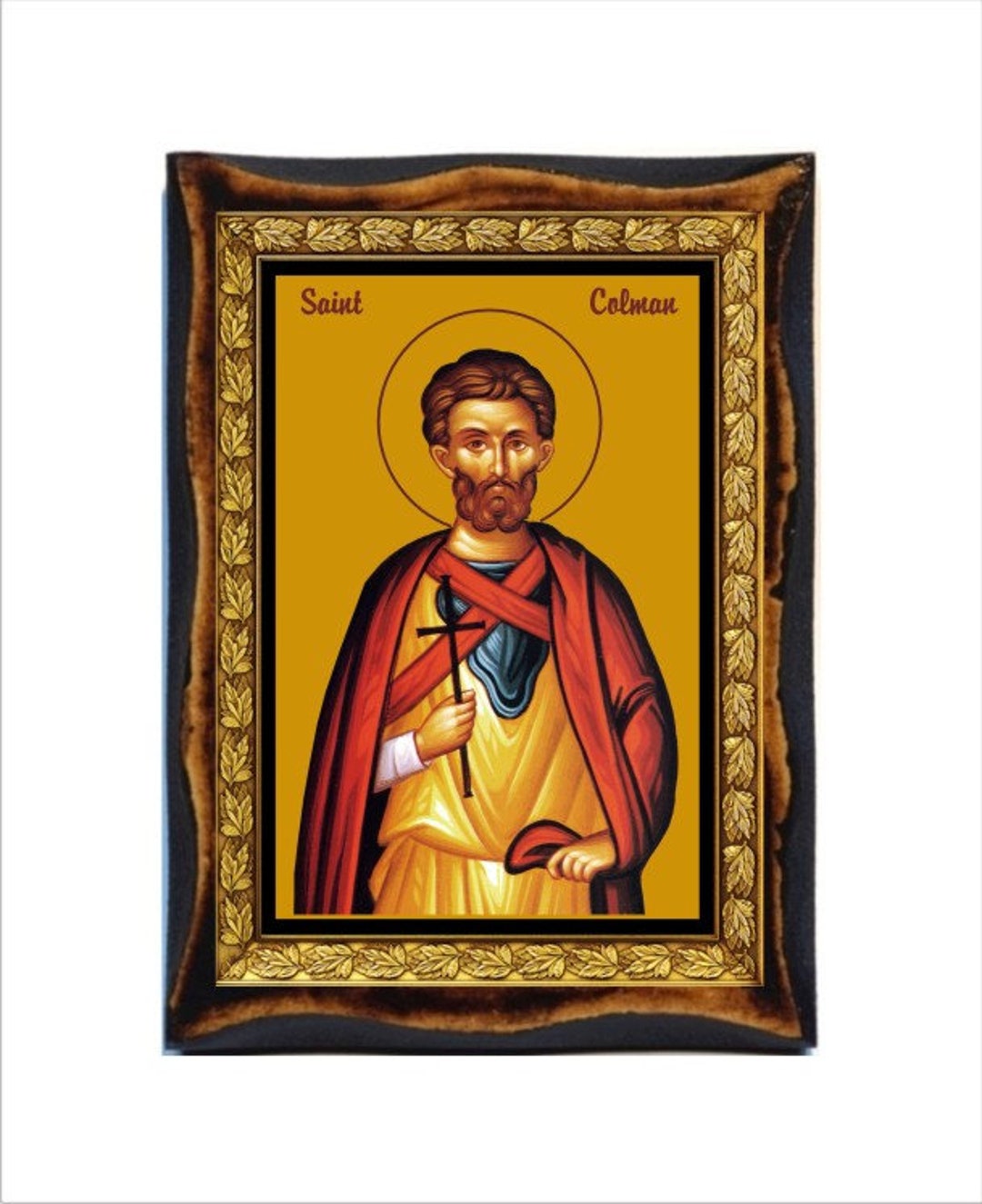 Saint Colman - Holy Card - Icon on Handmade Wooden Plaque, Catholic ...