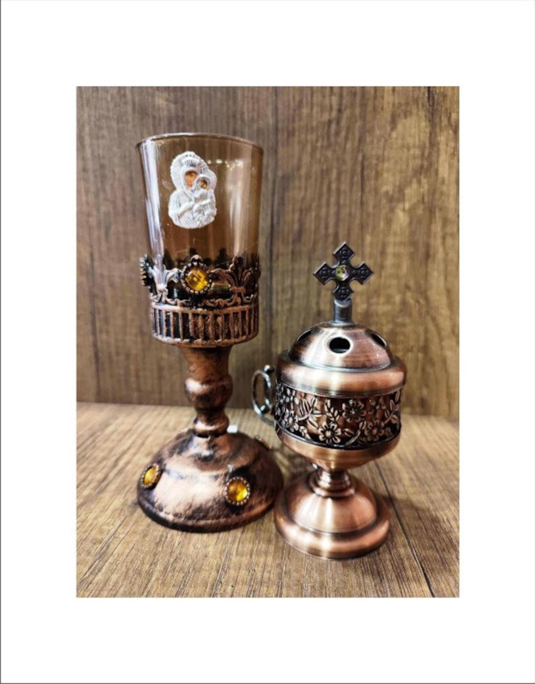 Bronze Oil Lamp and Censer Set: Carved Metal Candleholder - Etsy