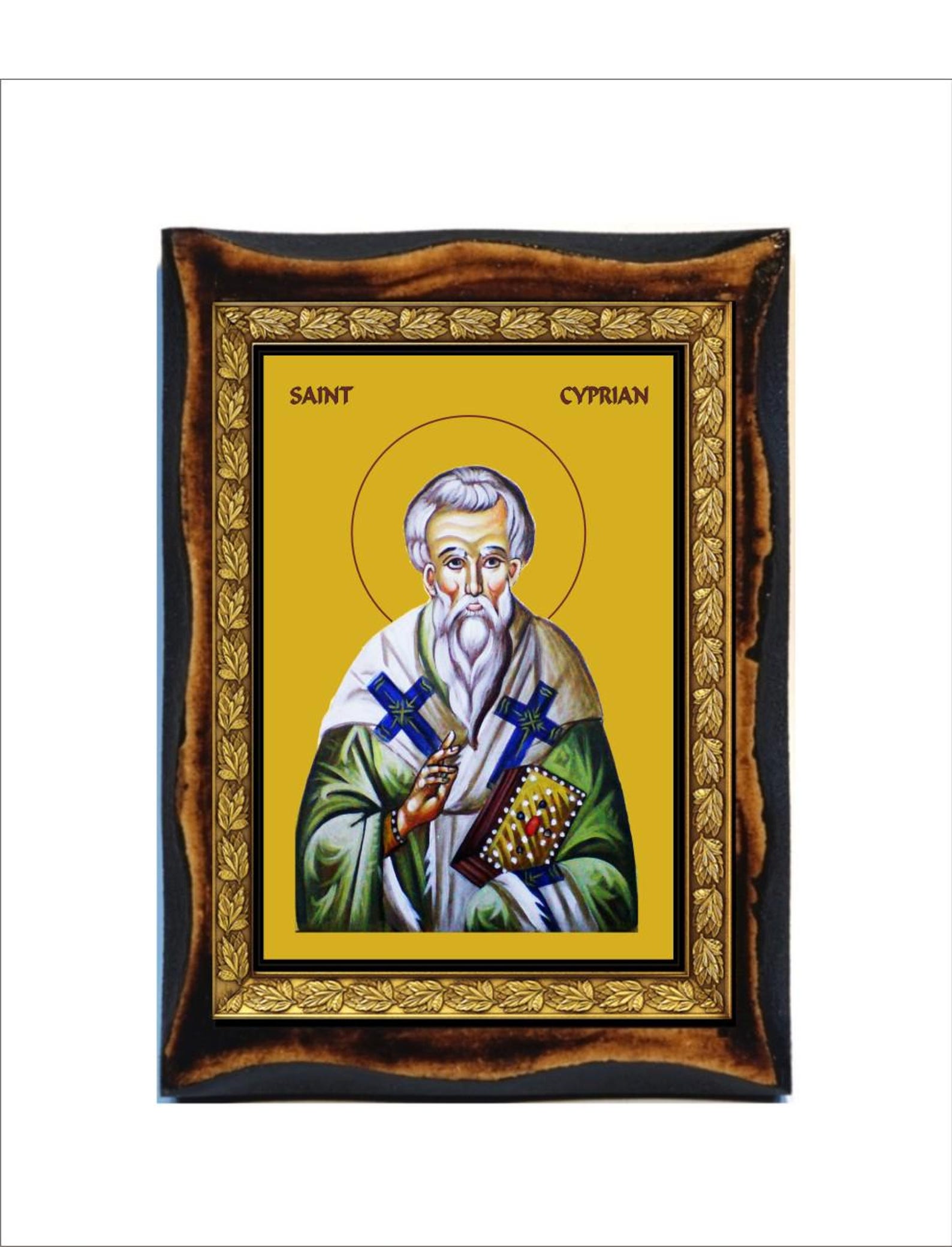 Saint Cyprian - Holy Card - Icon on Handmade Wooden Plaque, Orthodox ...
