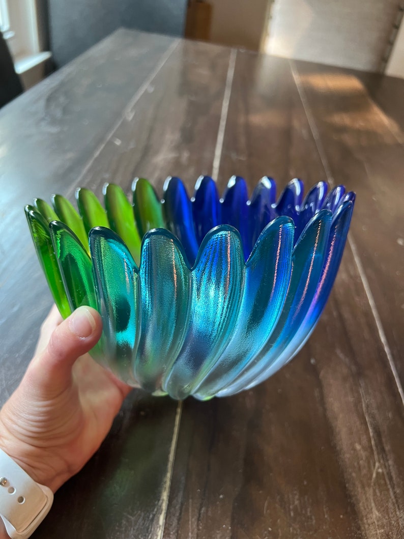 1980s Vintage Studio Nova Walther Glass Green & Blue Solaris Bowl - Etsy