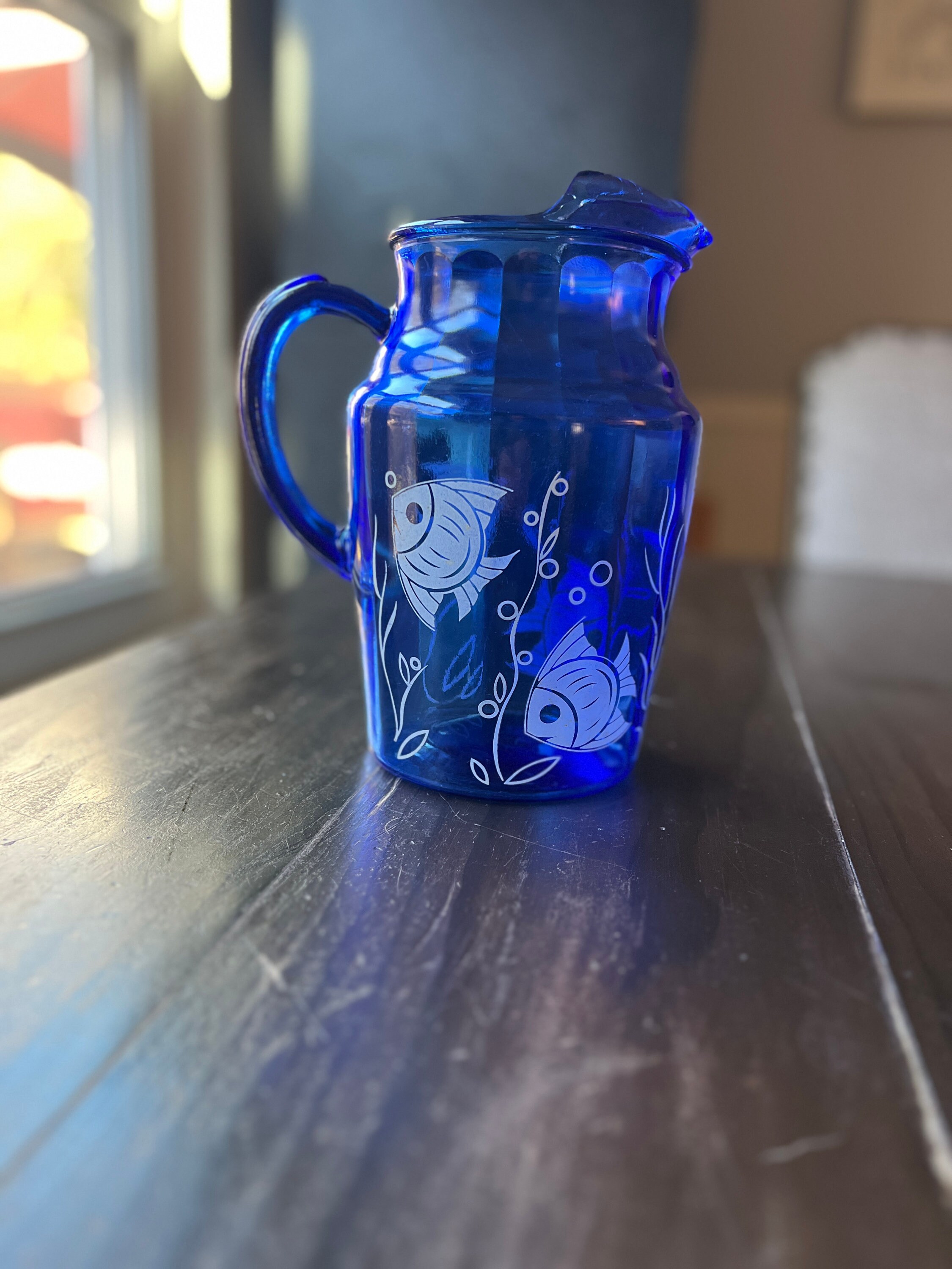 RARE Hazel Atlas Blue Cobalt Angel Fish Pitcher - Etsy