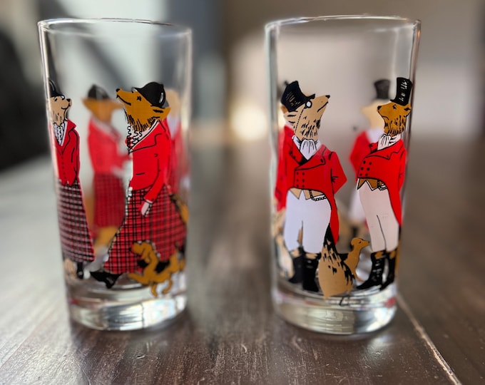Cera Snooty Foxes Man and Lady Highball Drinking Cocktail Glasses Set ...