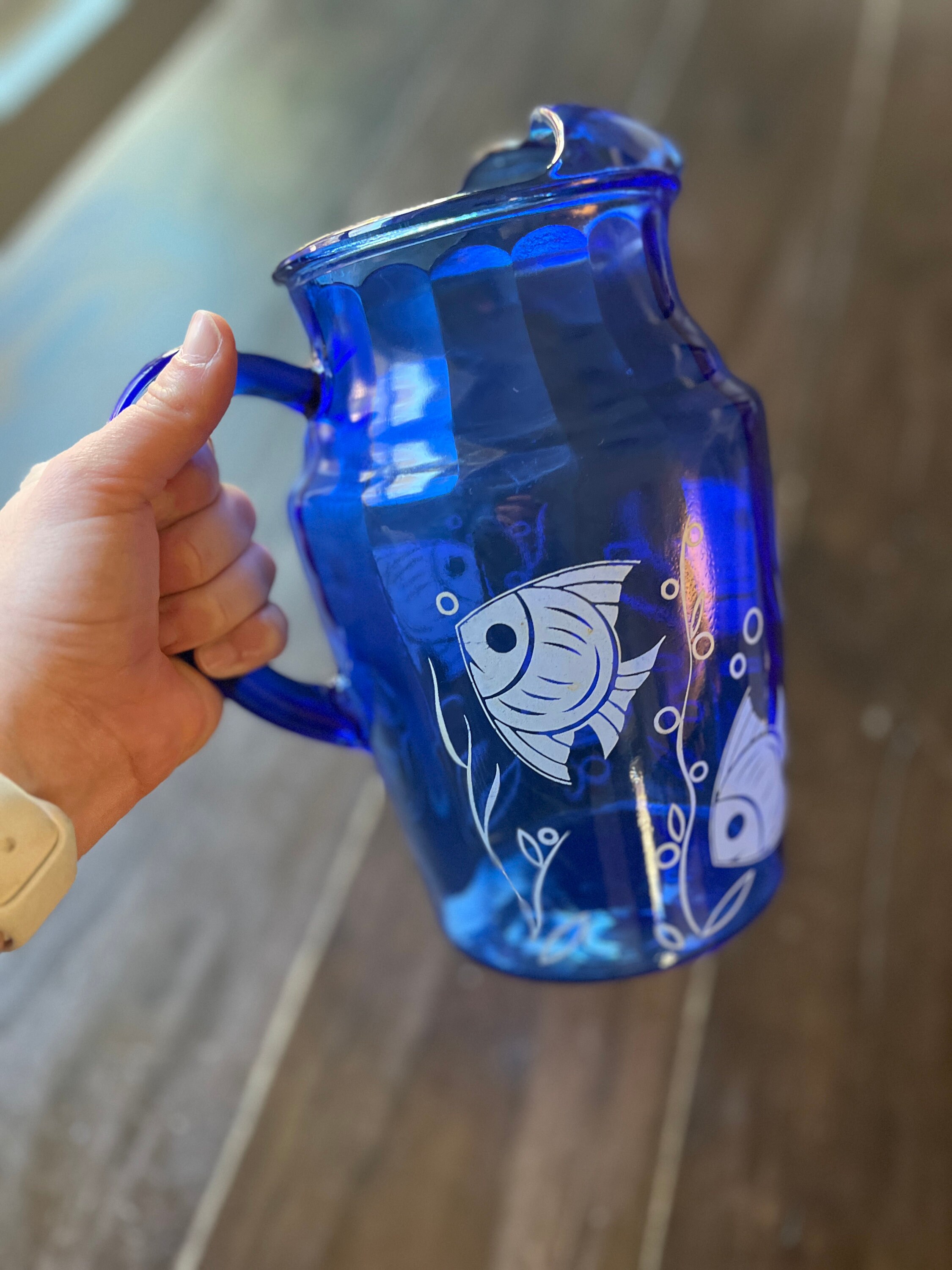 RARE Hazel Atlas Blue Cobalt Angel Fish Pitcher - Etsy