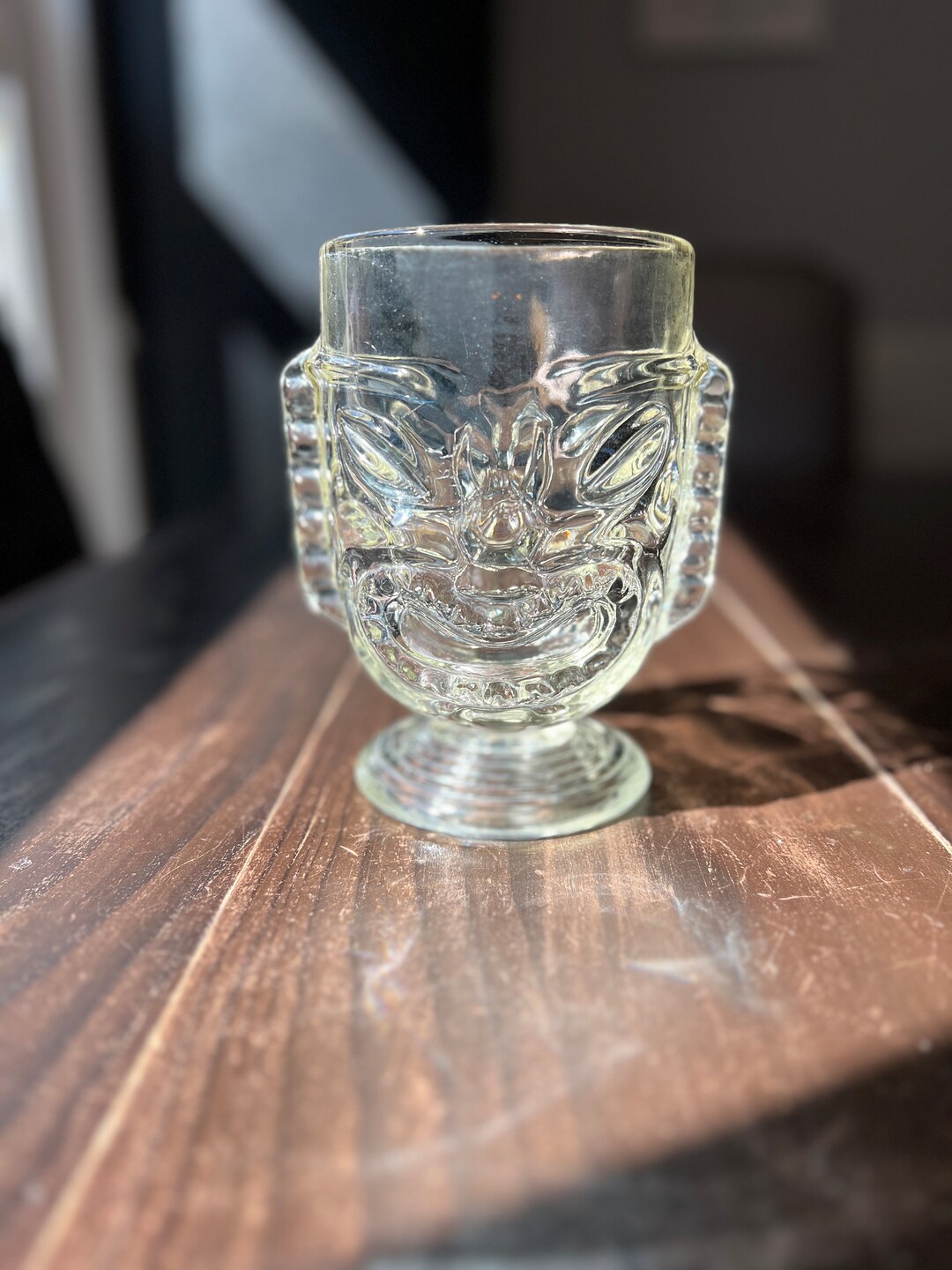 Giant Tiki Glass Happy Sad Face Clear Jumbo Midcentury Modern Barware ...