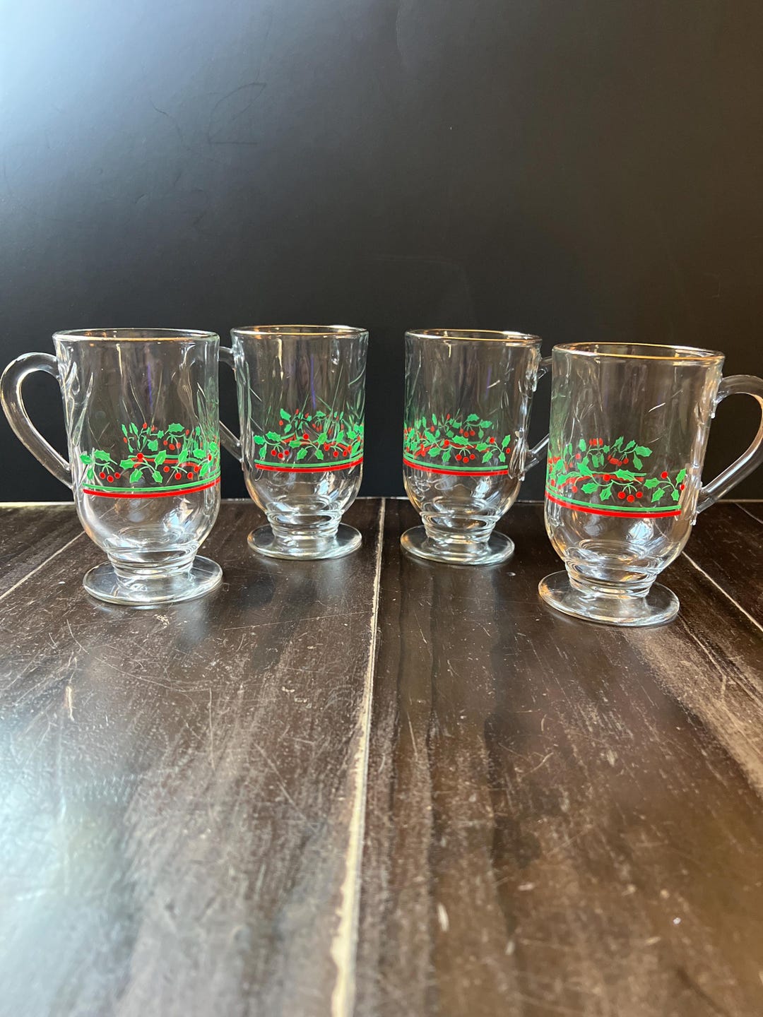 Libbey Holly Hot Toddy Mugs Christmas Vintage Glass Set of Four - Etsy