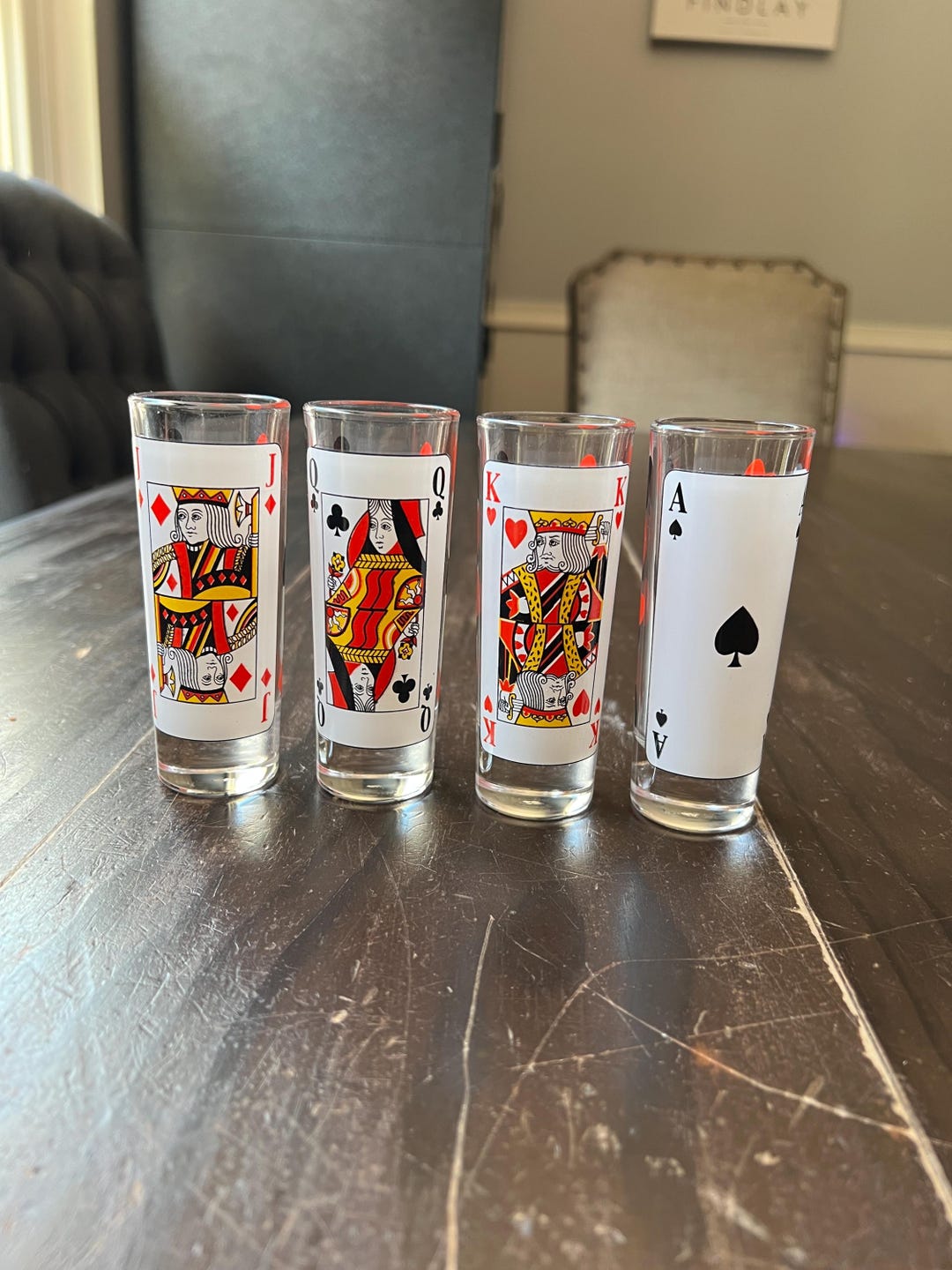 Card Shooters Set of Four King Queen Jack Ace Glass Vintage Poker Game ...