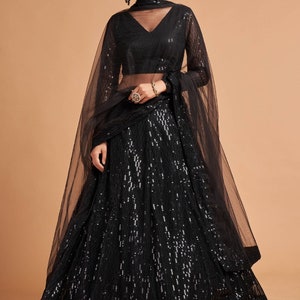 Black Soft Net Lehenga Choli With Embroidery and Sequence Work and Soft ...