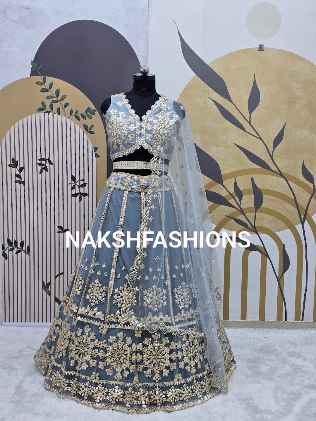 Sky Blue Net Lehenga Choli: Indian Wedding Zari Work - Etsy
