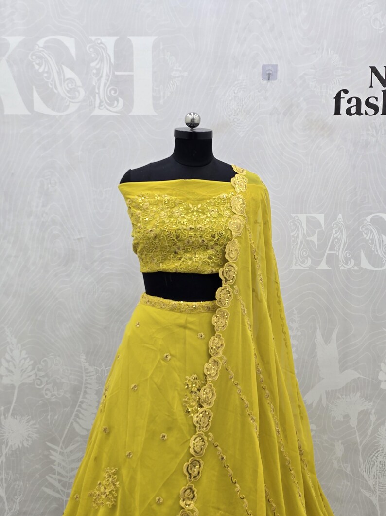 Yellow Georgette Sequined Lehenga Choli, Designer Haldi Ceremony Outfit ...