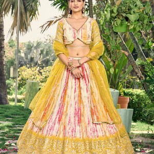 Yellow Chi-non Silk Lehenga Choli With Sequence Embroidery Work and ...