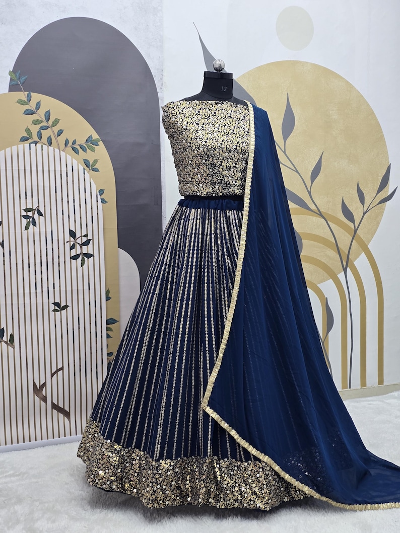 Blue Georgette Lehenga Choli | Indian Wedding Guest Dress | Ready to ...