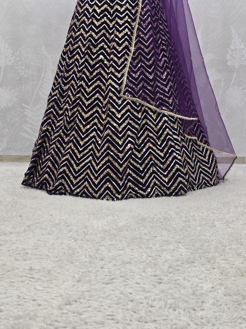 Purple Zig Zag Lehenga Choli, Sequin Work, Indian Wedding Guest Outfit ...