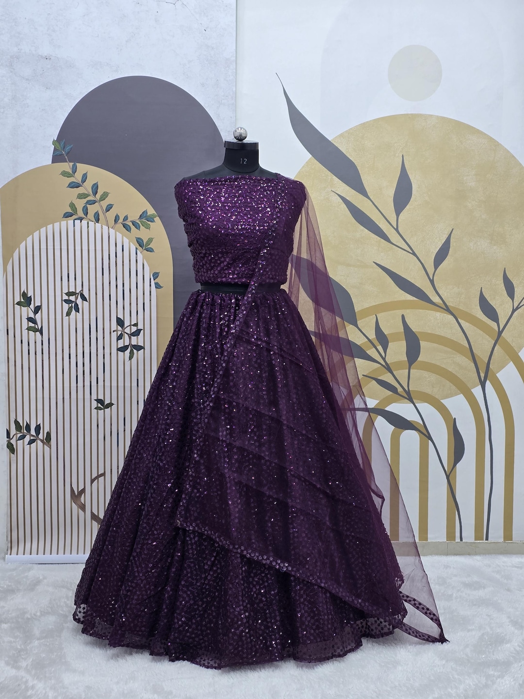 Purple Soft Net Lehenga Choli With Embroidery Sequence Work With Soft ...