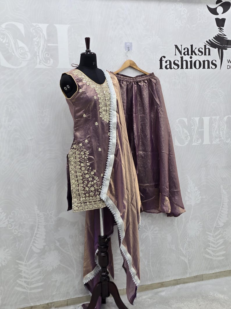 Lavender Fandy Silk Sharara Suit, Indian Wedding Guest Outfit, Festive ...