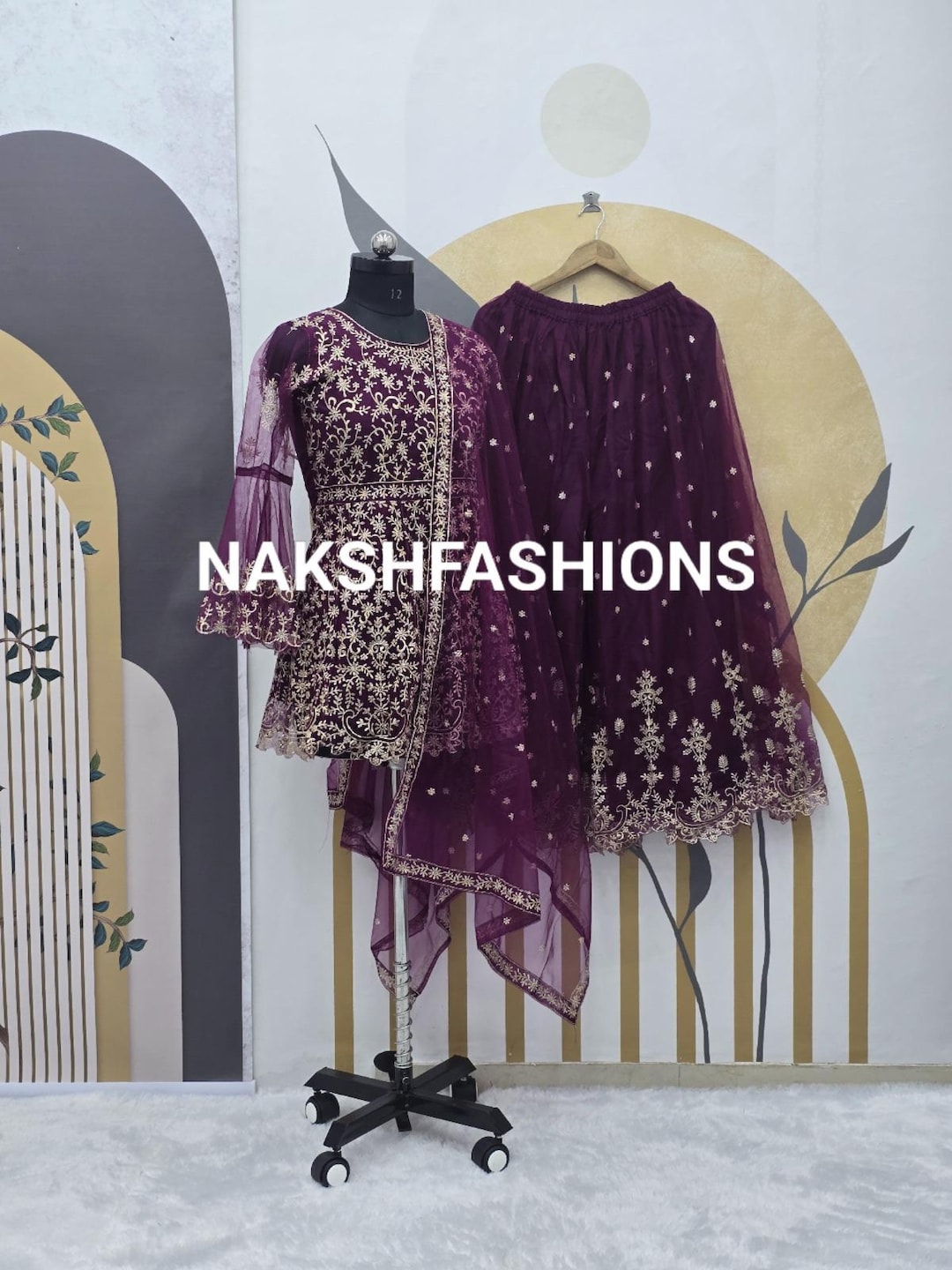 Embroidered Net Sharara Suit: Indian Wedding Outfit - Etsy UK