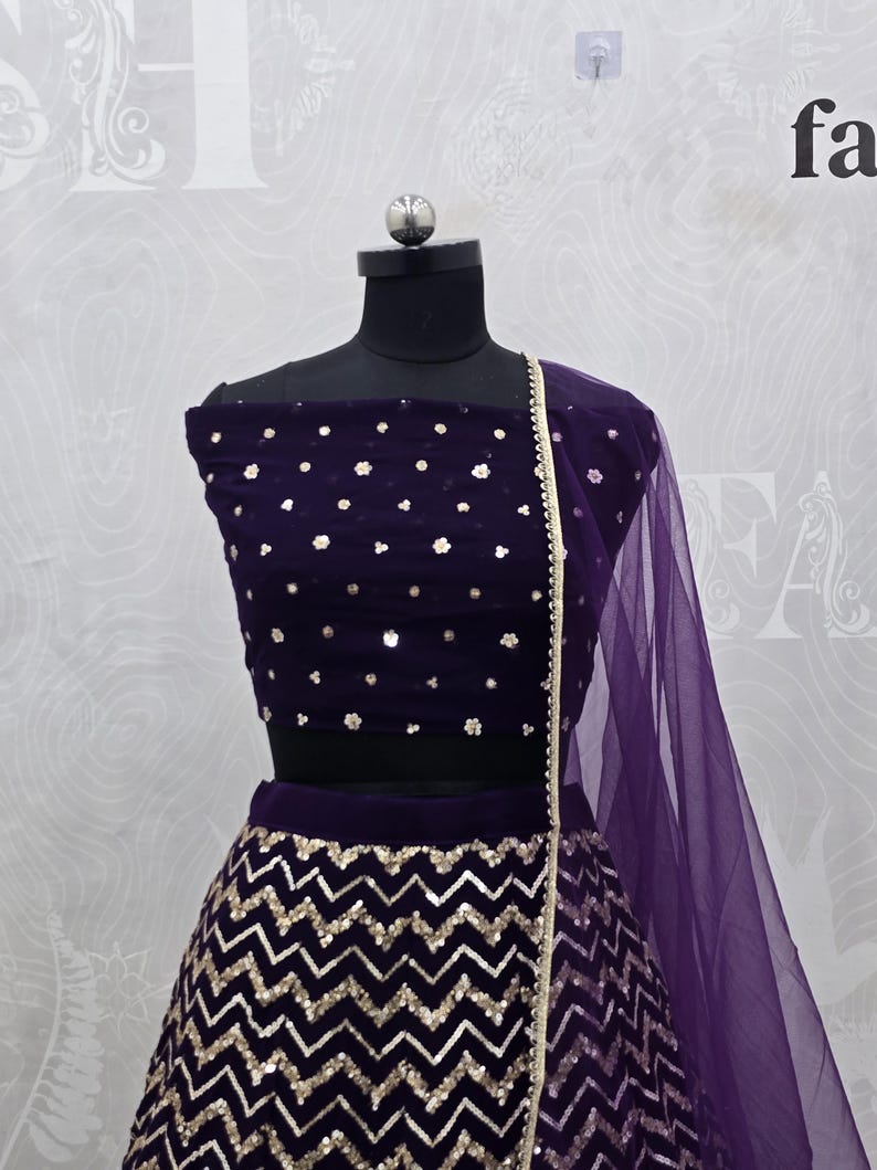 Purple Zig Zag Lehenga Choli, Sequin Work, Indian Wedding Guest Outfit ...
