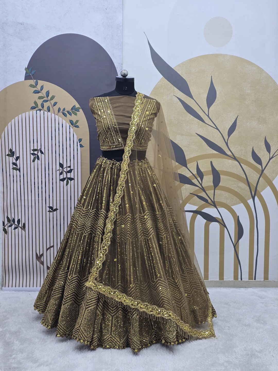 Golden Kasturi Silk Georgette Lehenga Choli , Indian Wedding Dress ...