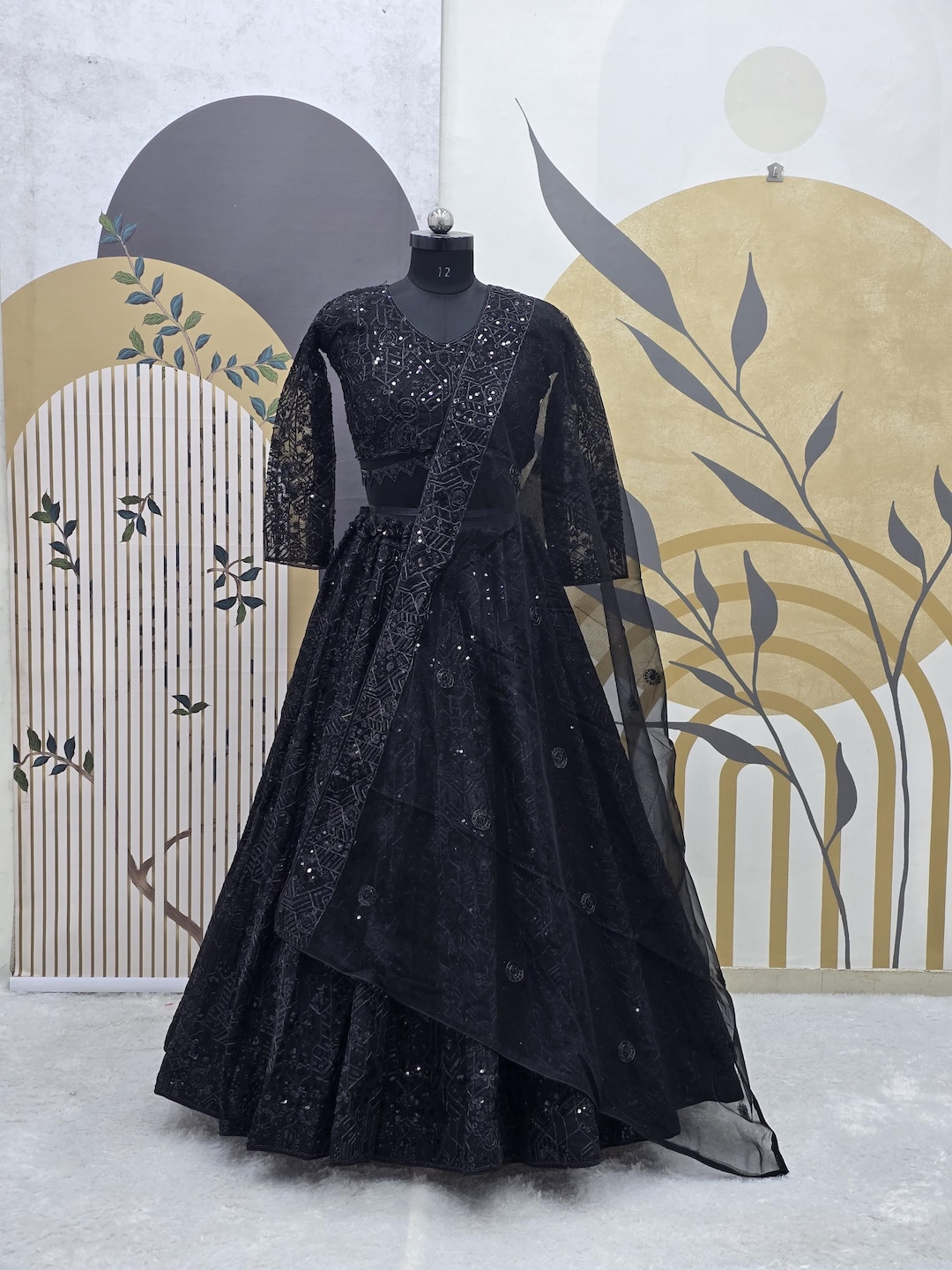 Black Lehenga Choli Black Sequin Work Lengha Choli Indian Wedding ...