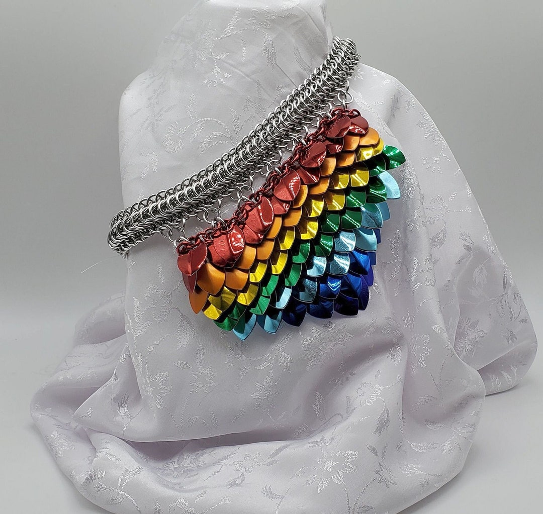 Dragonback Chainmail Rainbow Pride Scales Choker Necklace 16 Inches ...