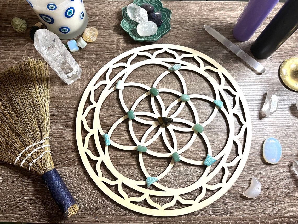 Seed of Life Crystal Grid Set | Aventurine, Amazonite, Tiger Eye ...