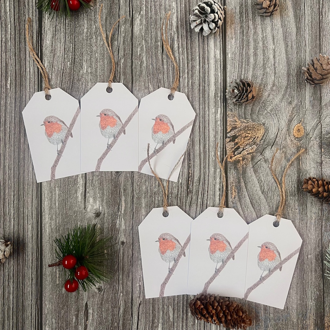 Set of 6 Red Robin Gift Tags • Xmas Tags • Handmade Tags • Gift ...