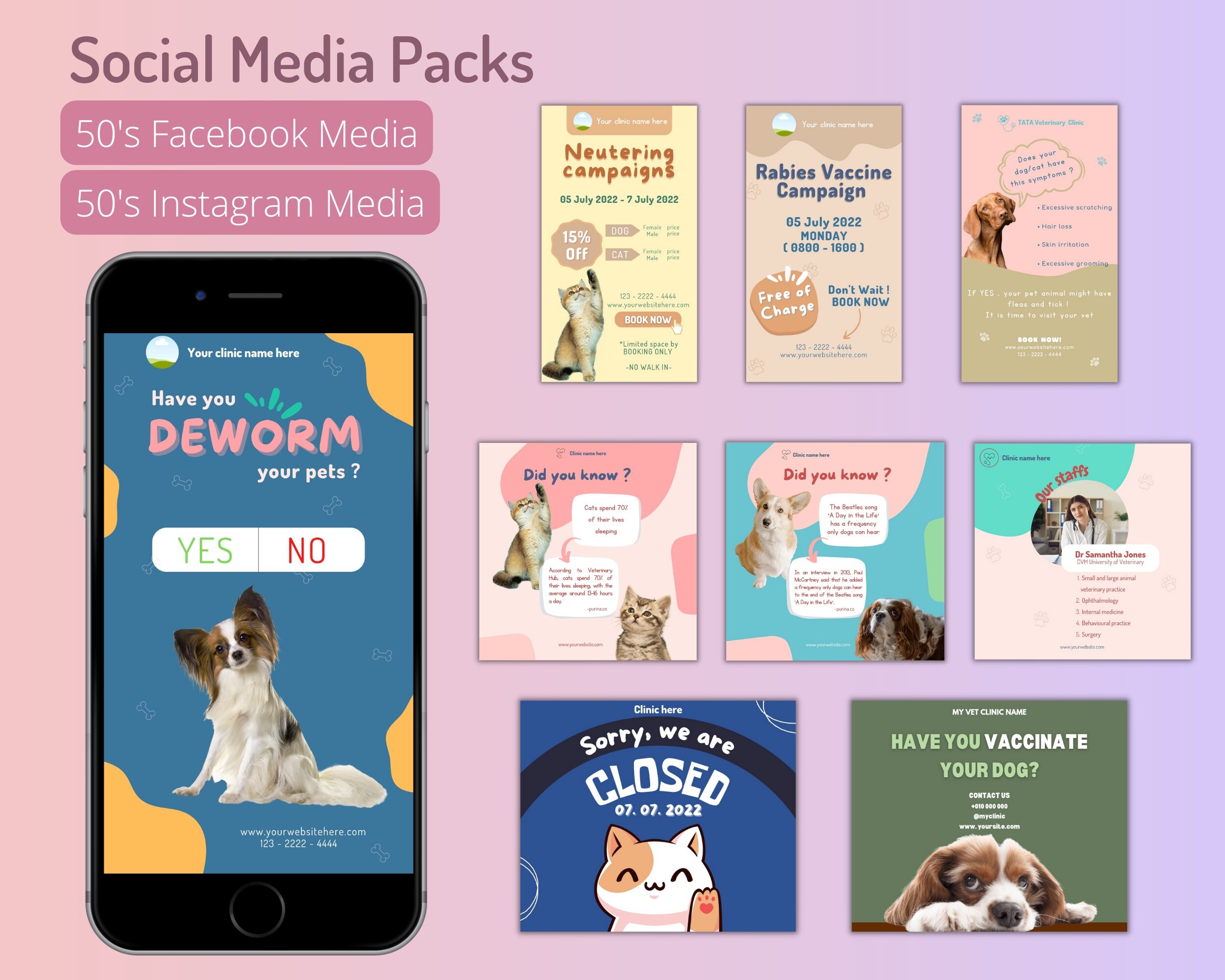 Veterinary Clinic Bundle Packs Template, Pet Animals Business, Vet ...