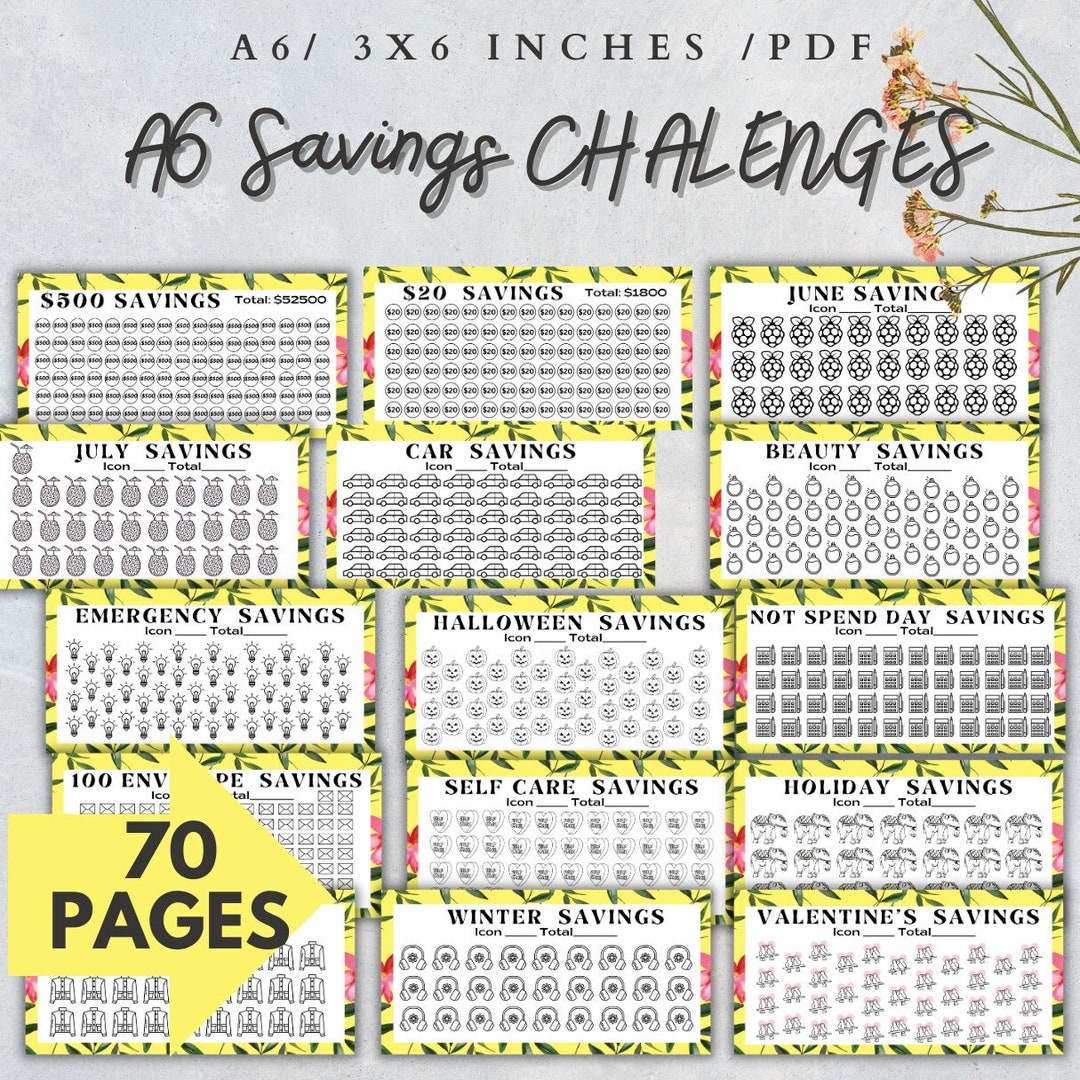 A6 Saving Challenges, Print A6 Saving Challenge, A6 Cash Binder ...