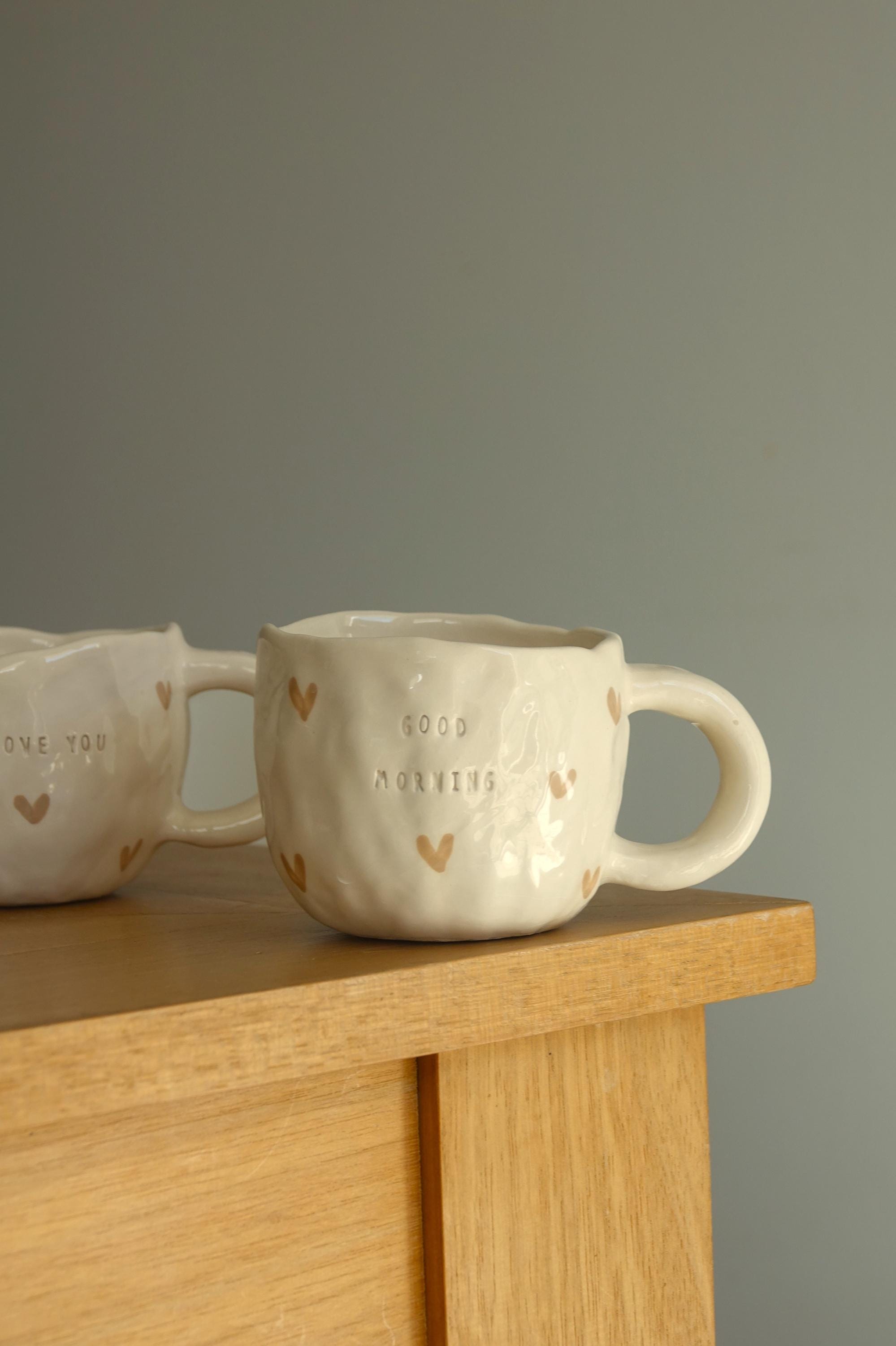Custom Ceramic Mug With Beige Hearts | Personalized Pottery Cup - Etsy