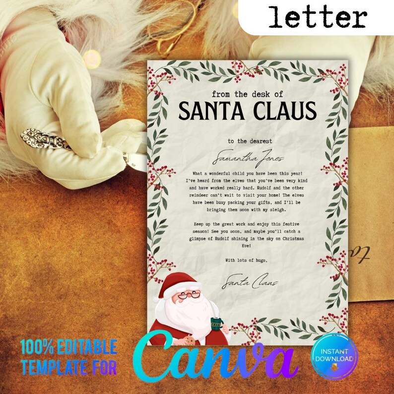 Letter From Santa Christmas Santa, Letter Official, Digital Editable ...