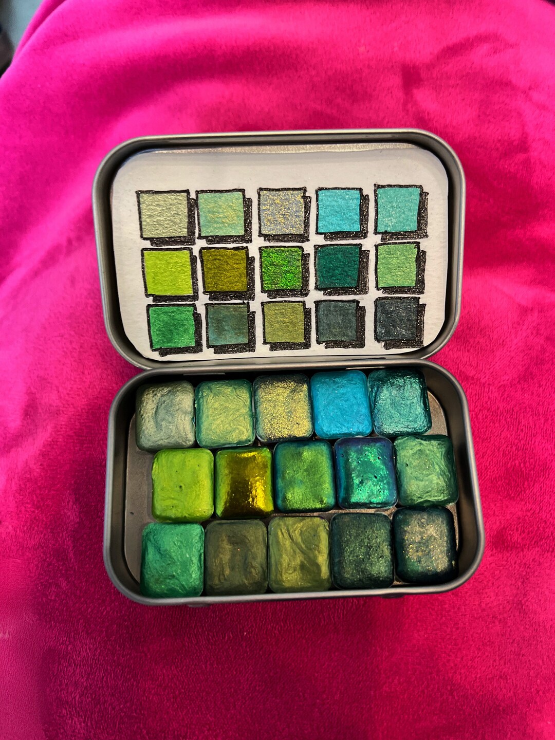 Greens shimmering Watercolor Set - Etsy