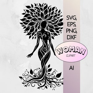 Woman Goddess Flora Tree | Afro Woman Tree PNG | Women Empowerment Black Women Silhouette ...