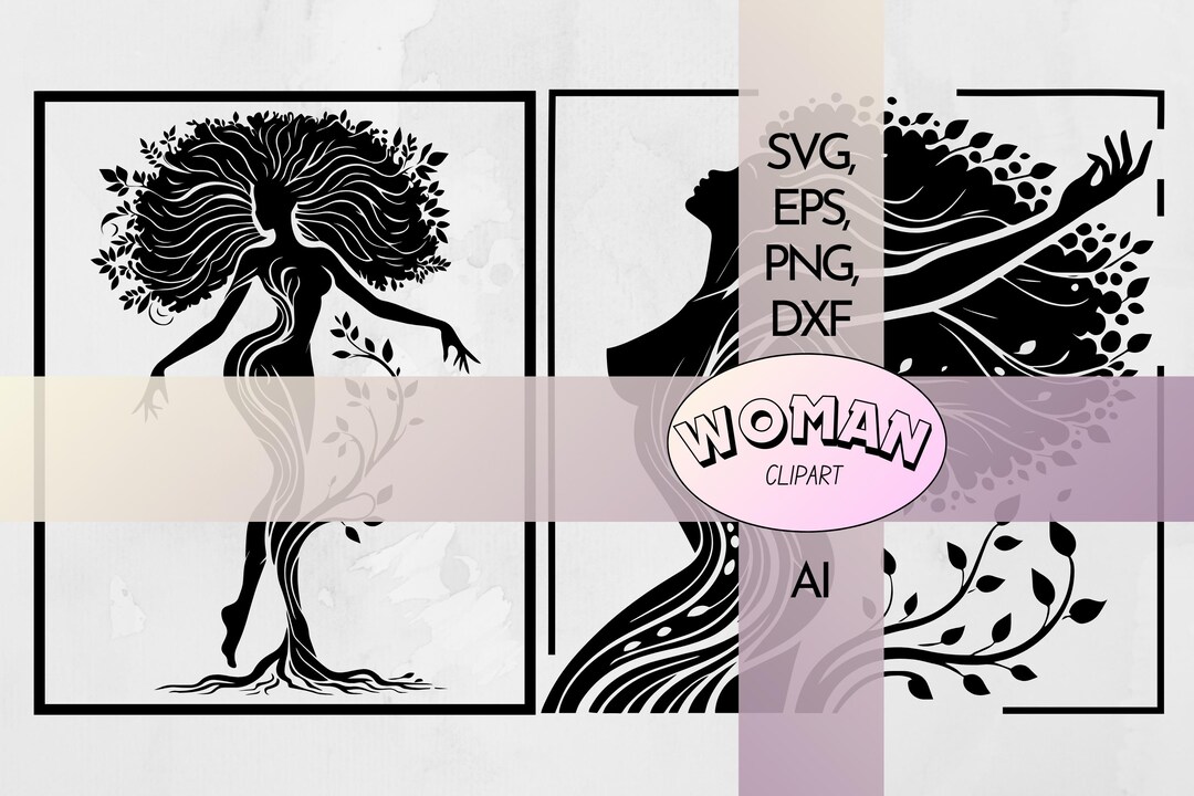 Afro Nymph Dryad SVG | 2 Illustrations Afro Forest Nymph PNG | Women ...