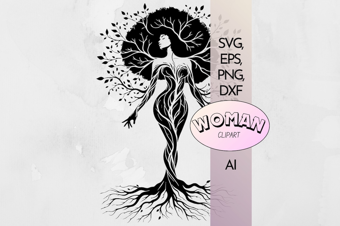 Full Length Woman Tree SVG | Afro Woman Tree PNG | Women Empowerment ...
