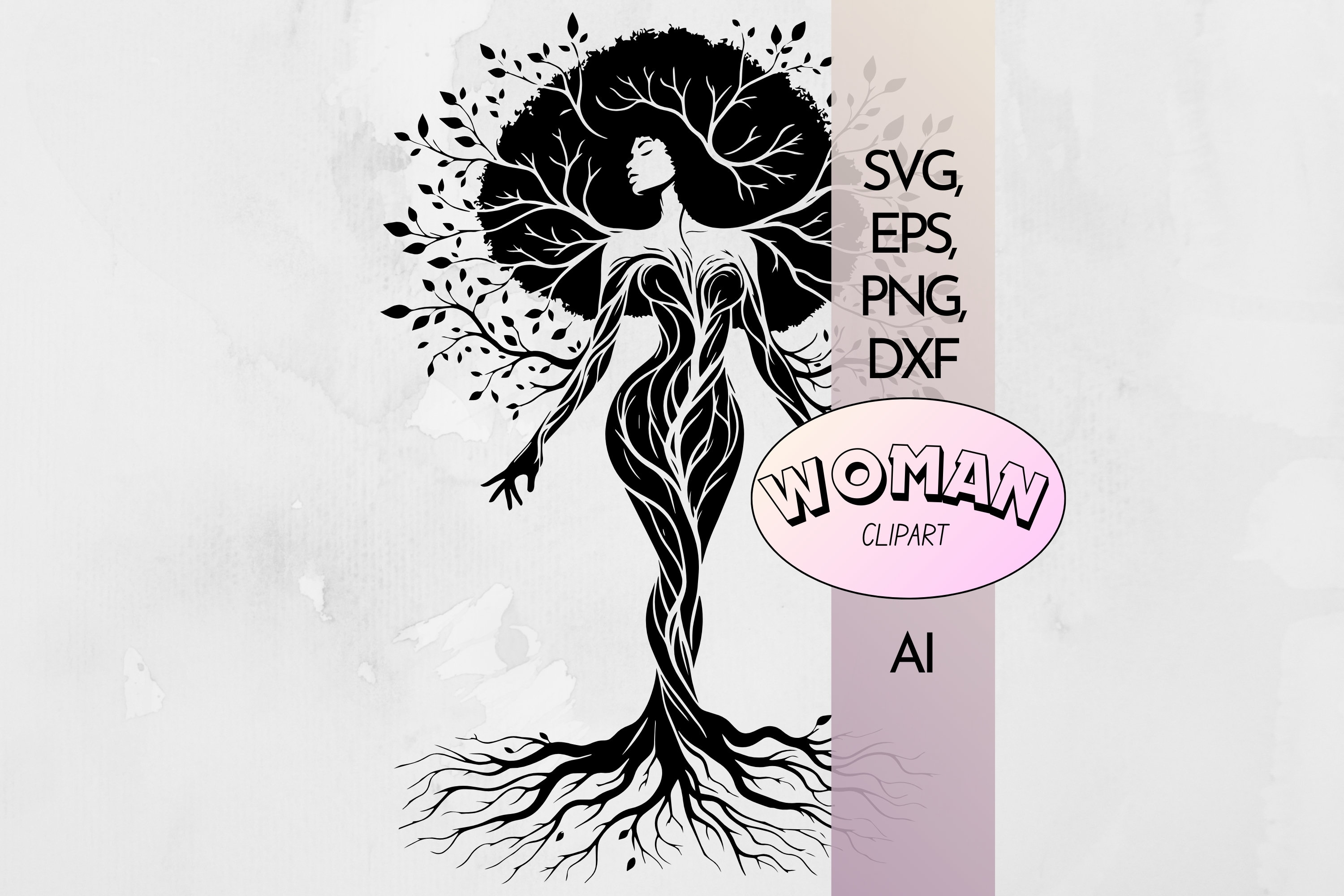 Full Length Woman Tree SVG | Afro Woman Tree PNG | Women Empowerment ...