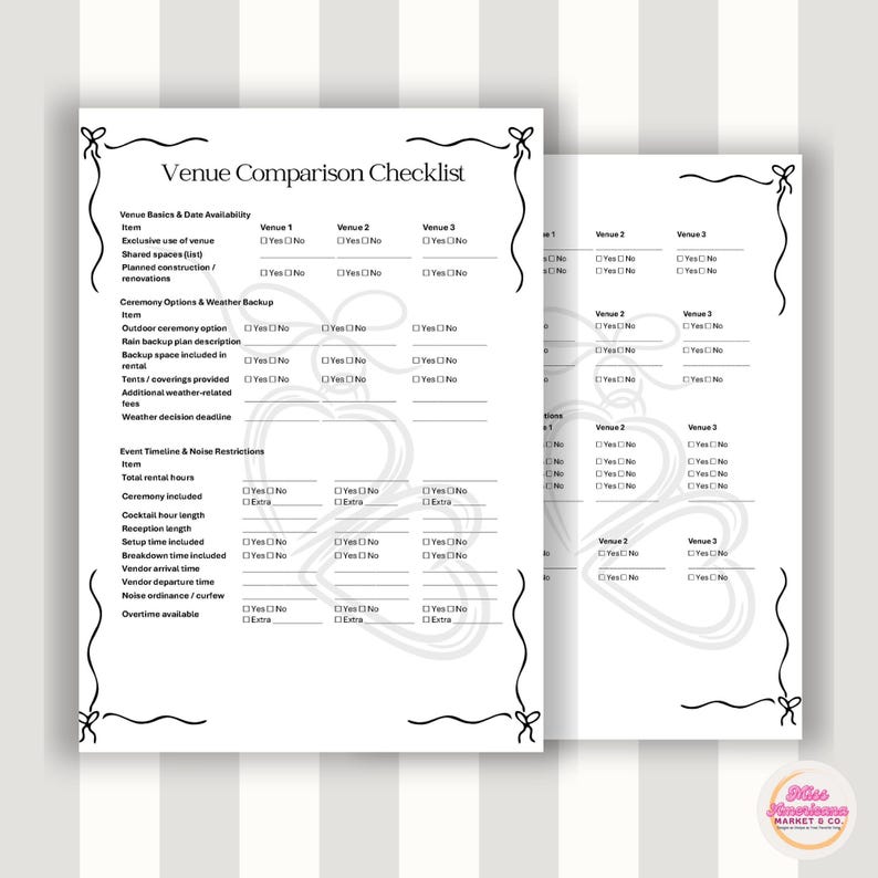 Venue Comparison Sheet | Printable Tour Checklist | Side-by-side ...