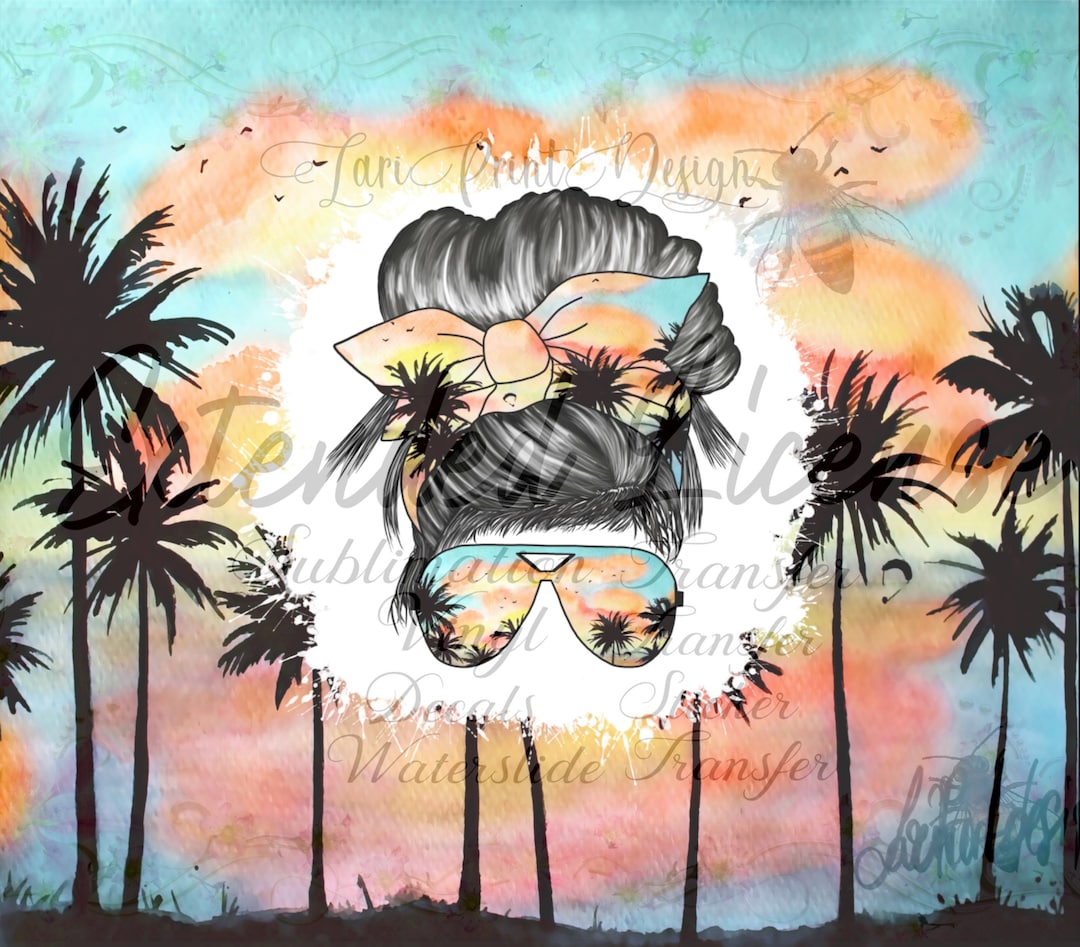 Messy Bun Beach, Ready to Press Sublimation 20 Oz Tumbler Print ...