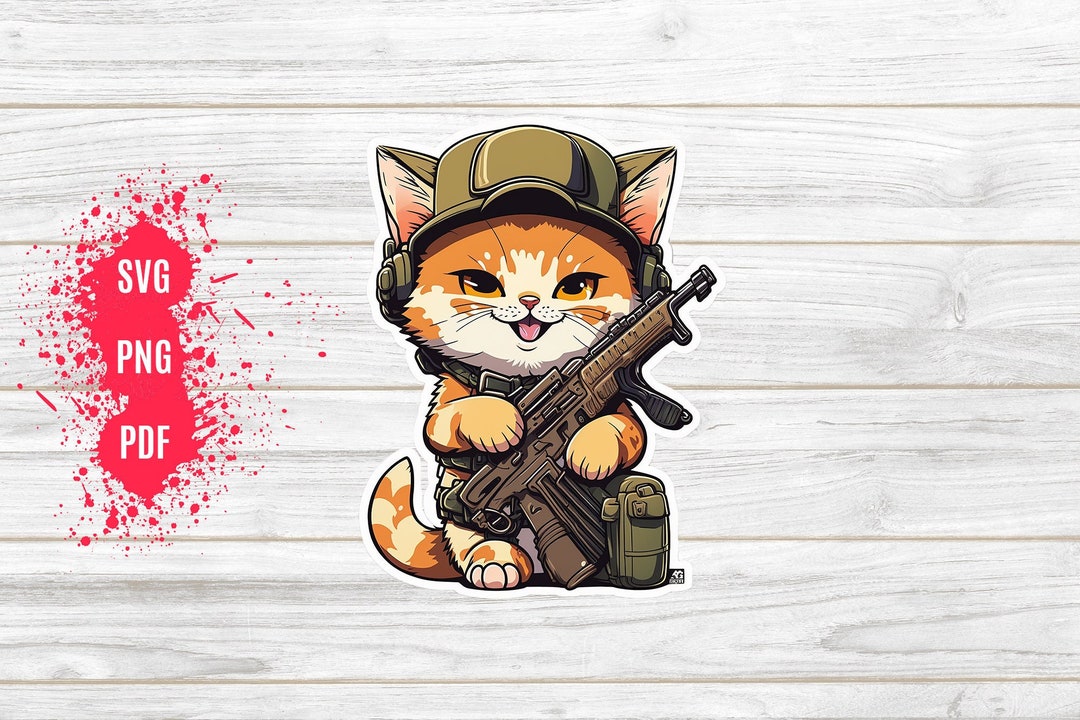 Cat Sticker Digital Sniper Gun Laptop Sticker Print Evil Kitty Sticker ...