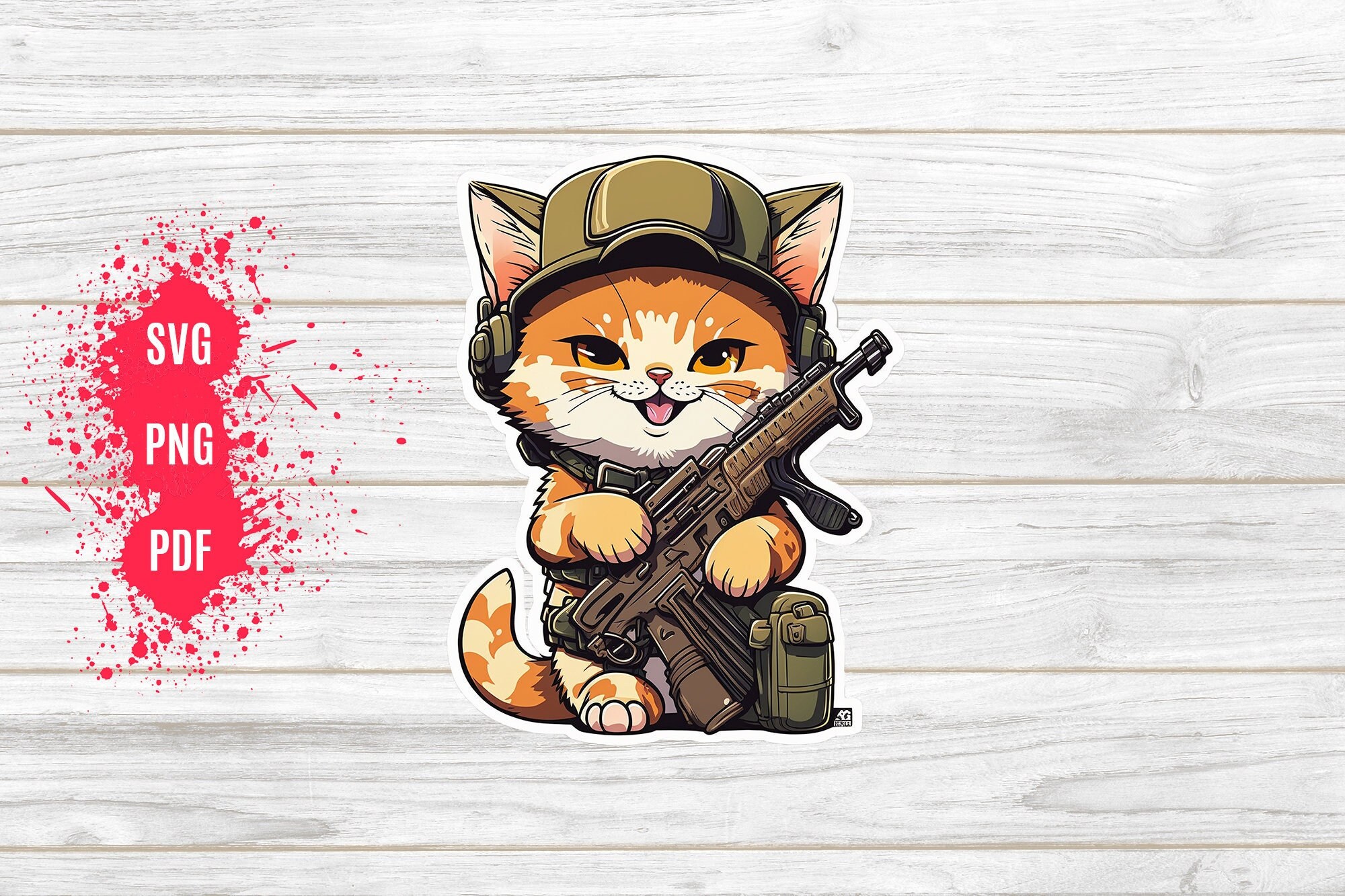 Cat Sticker Digital Sniper Gun Laptop Sticker Print Evil Kitty Sticker ...