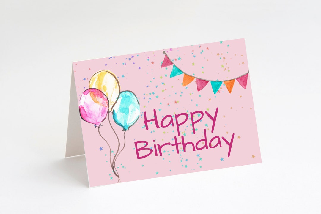 Printable Birthday Card, Pink, Girl, Happy Birthday, Instant Download ...