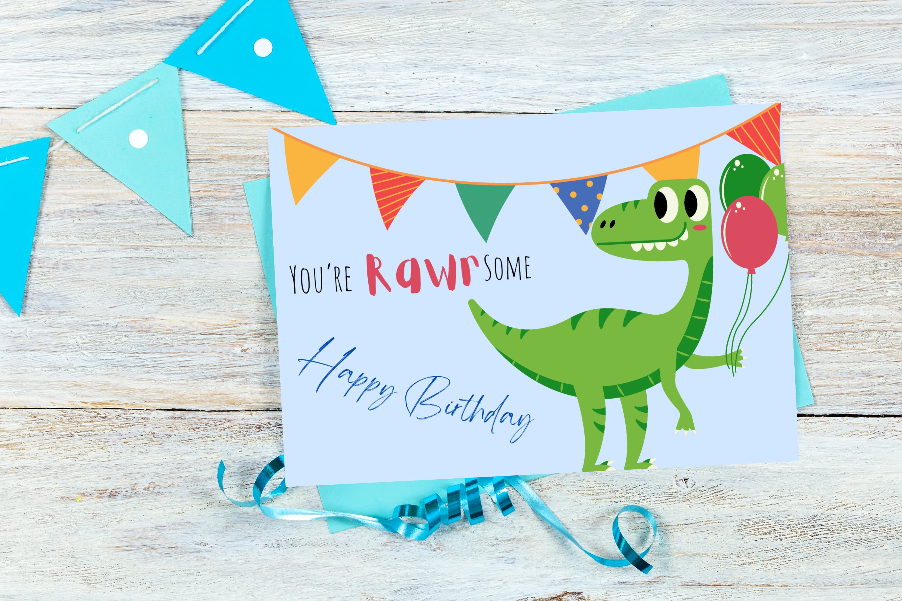 Printable Birthday Card, Boy, Girl, Blue Dino, Happy Birthday, Instant ...