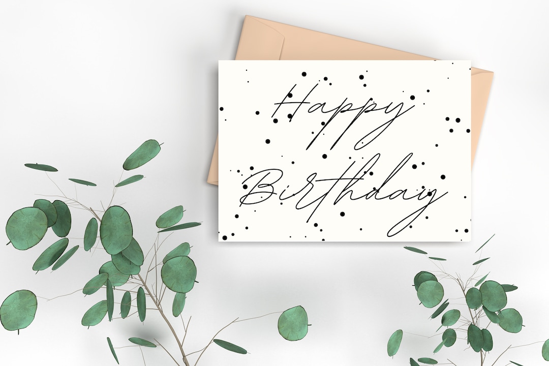 Printable Birthday Card, Black and Cream, Happy Birthday, Instant ...