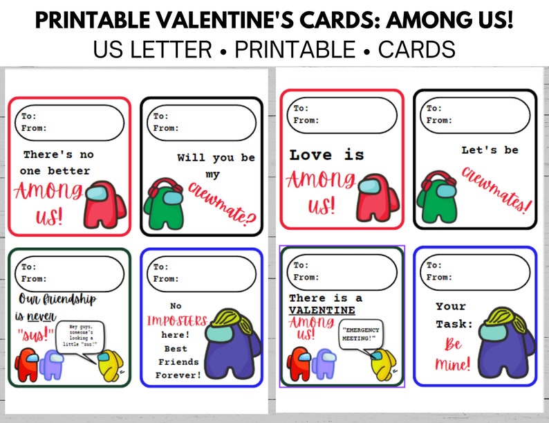 AMONG US Valentine's Cards - Etsy