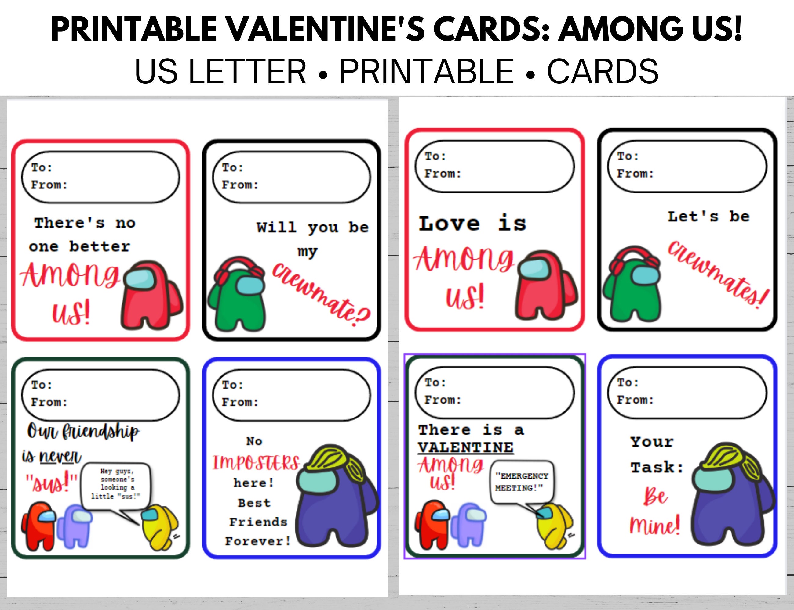 AMONG US Valentine's Cards - Etsy