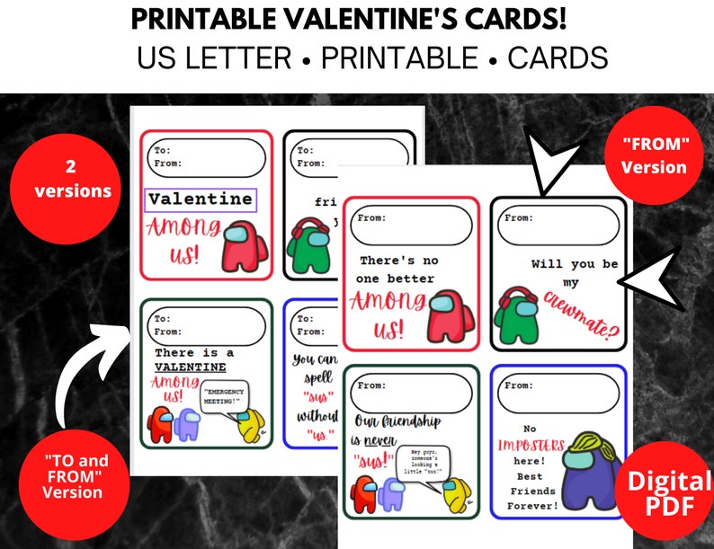 AMONG US Valentine's Cards - Etsy