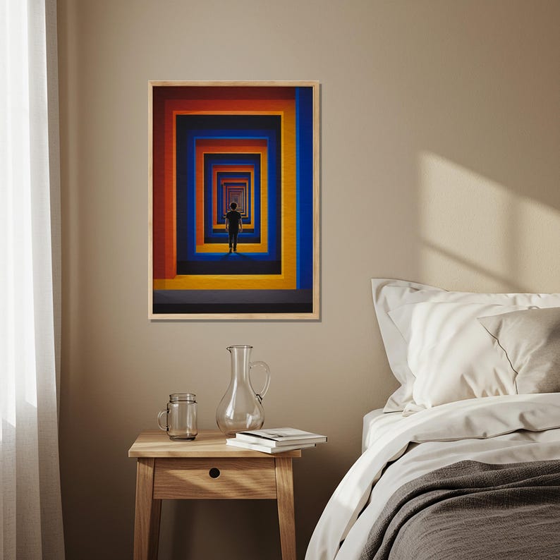 Colorful Geometric Tunnel Wall Art, Surreal Optical Illusion Artwork ...