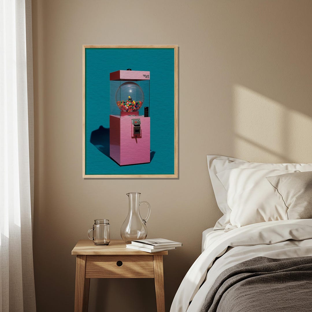 Minimalist Pink Gumball Machine Pop Art Poster, Retro Candy Dispenser ...