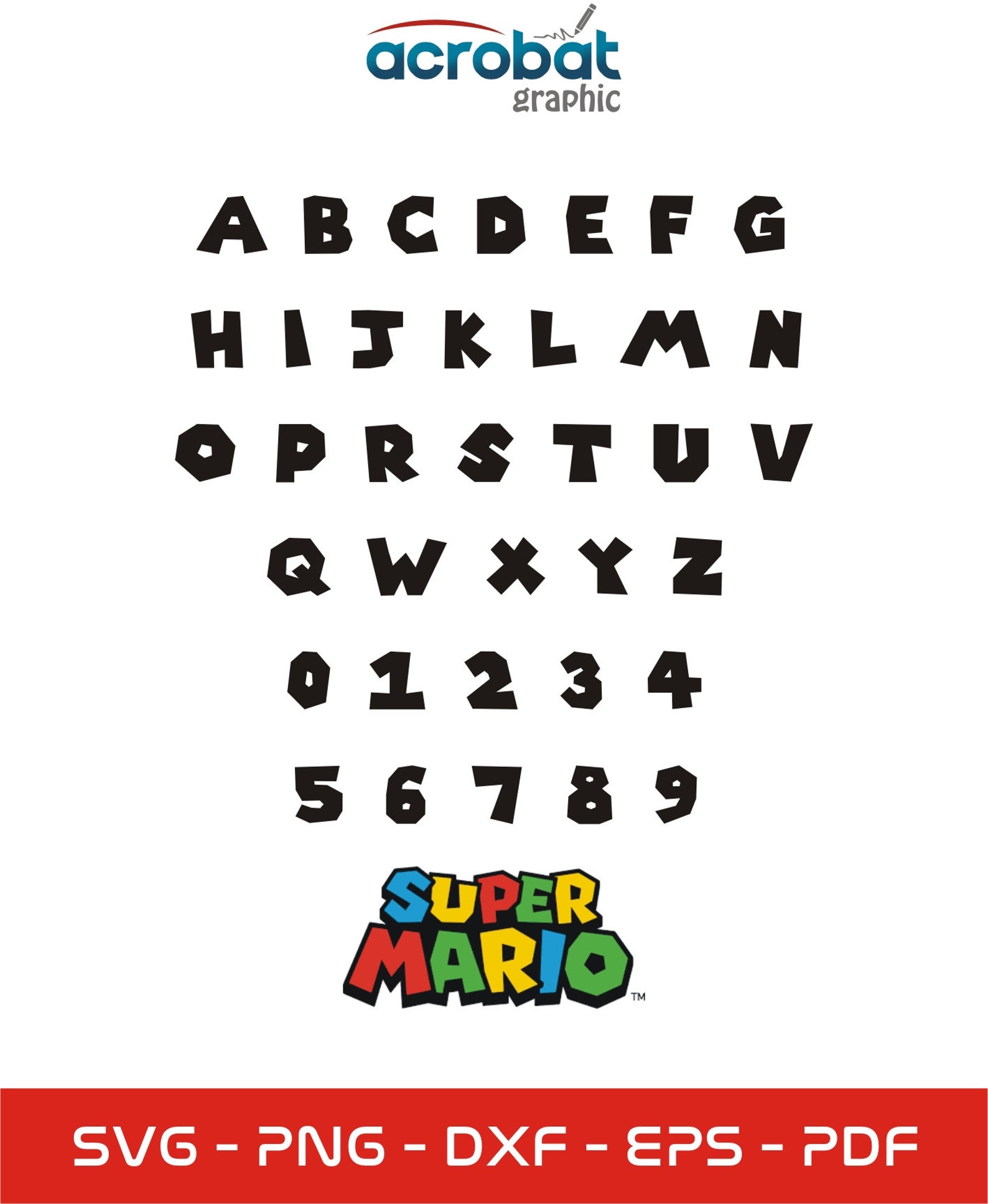 Super Mario Font SVG, Super Mario Alphabet, Mario Alphabet Laser Cut ...