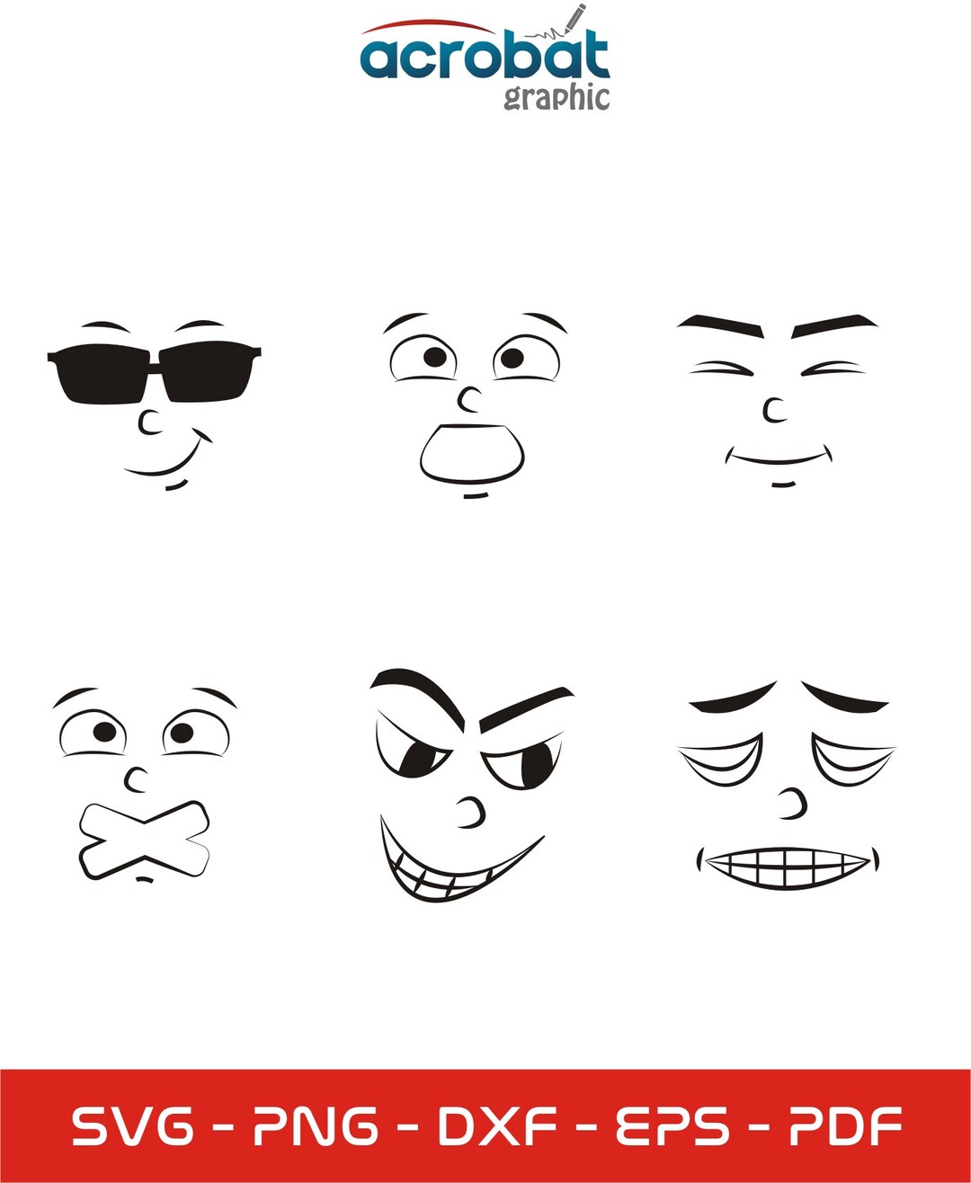 Cool & Funny Face Expressions SVG Bundle, Cartoon Emotion Vector Pack ...
