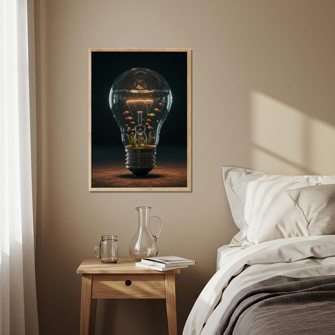 Light Bulb Wall Art, Surreal Aquarium Inspired Illusion With Goldfish ...