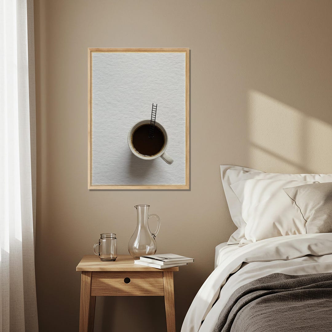 Coffee Ladder Wall Art, Minimalist Coffee Cup Decor, Surreal Ladder in ...